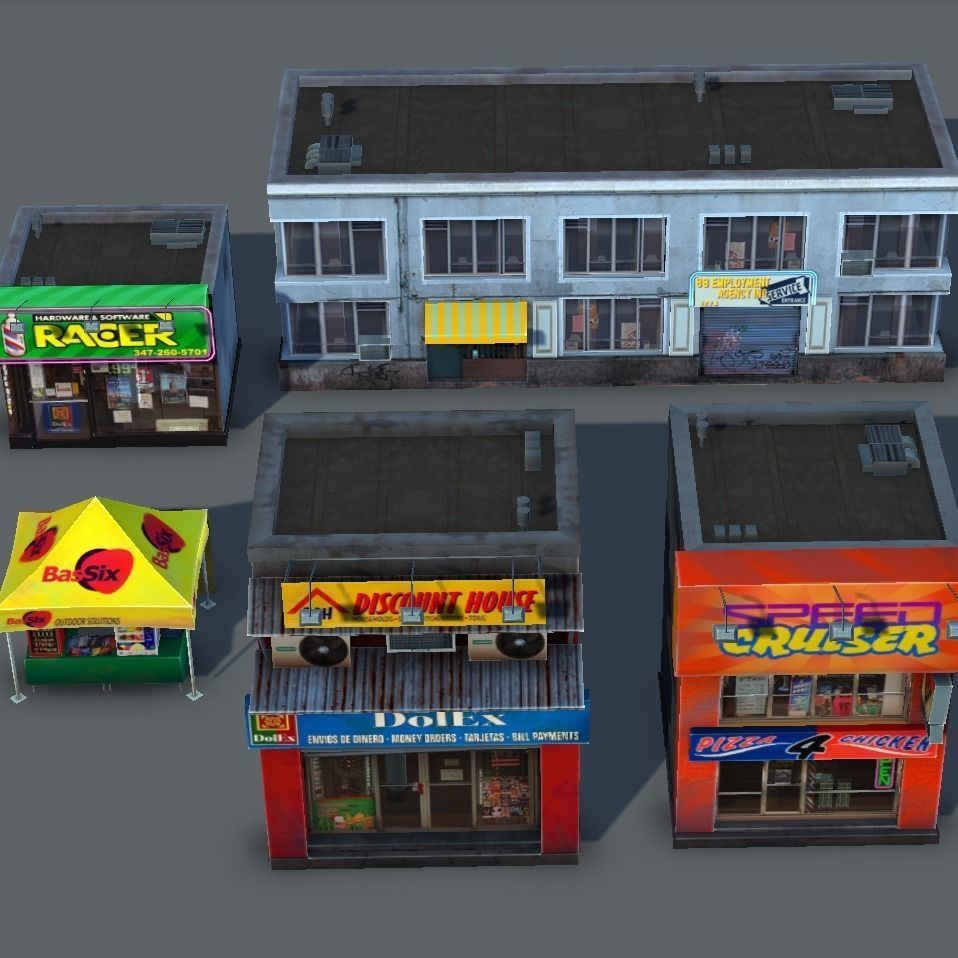 3D model Set of Small Stores - low poly VR / AR / low-poly | CGTrader