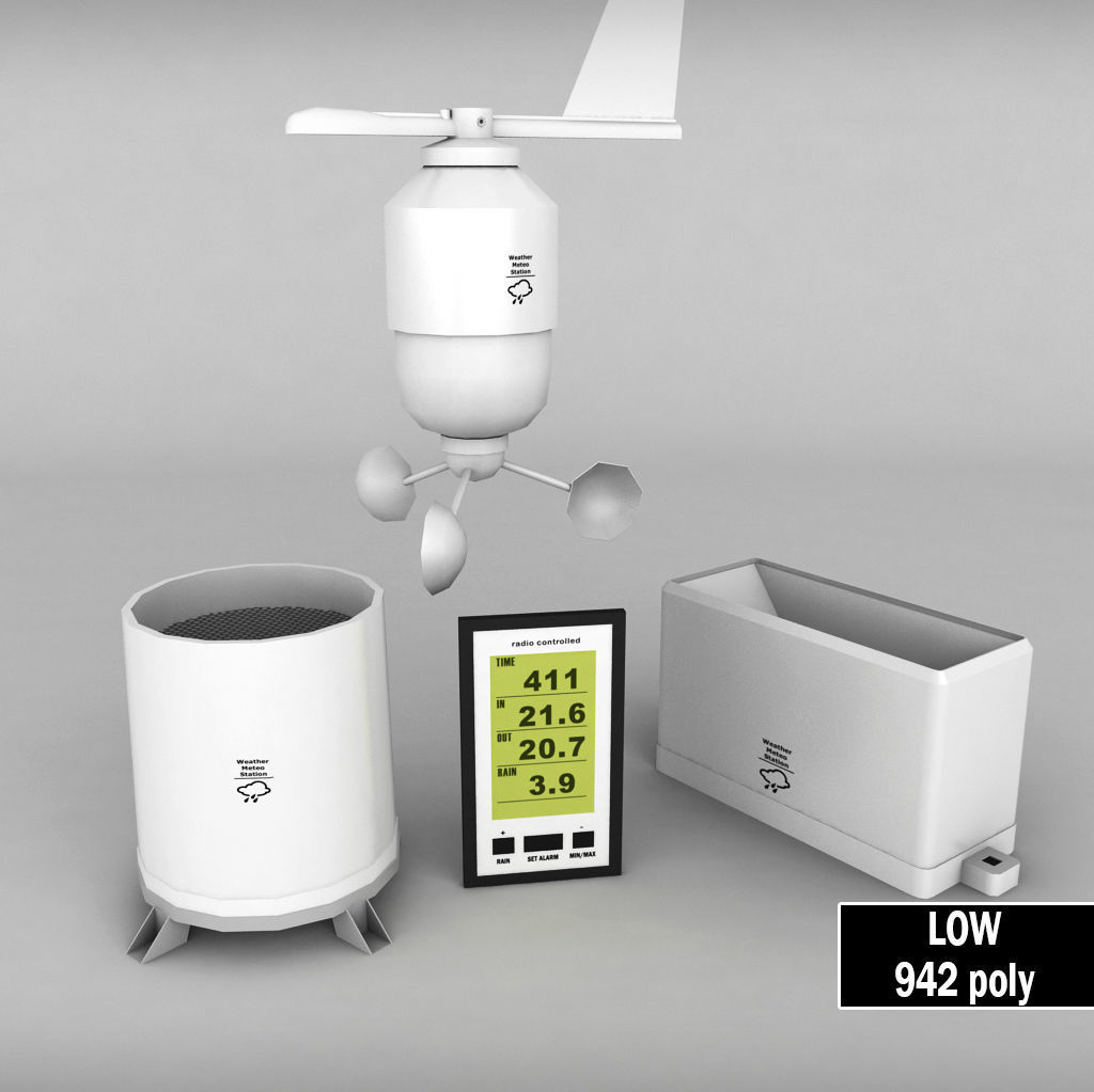 3D model Weather meteo station wireless set pack low poly VR / AR / low ...