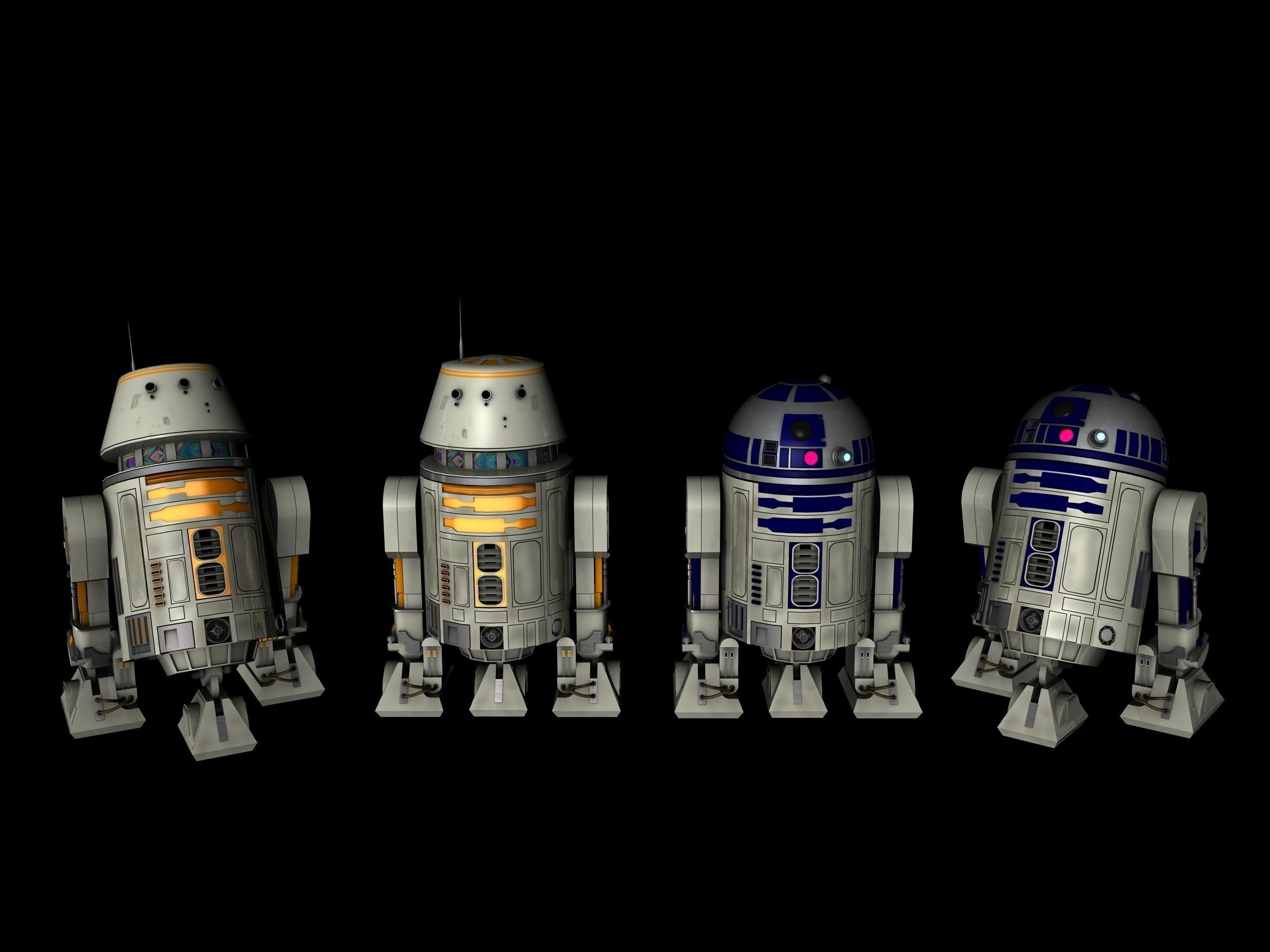 R2D2 and R5D4 Droids Star Wars 3D Model OBJ 3DS FBX C4D DXF STL ...