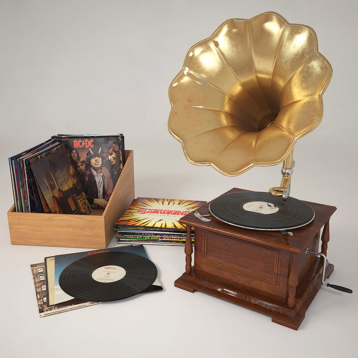 phonograph and vinyl records 3D model | CGTrader