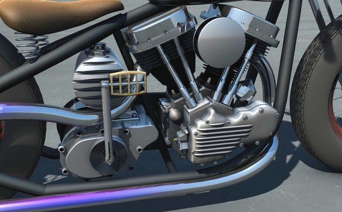 Bobber Custom Motorcycle with Panhead Motor 3D Model OBJ 3DS FBX C4D ...