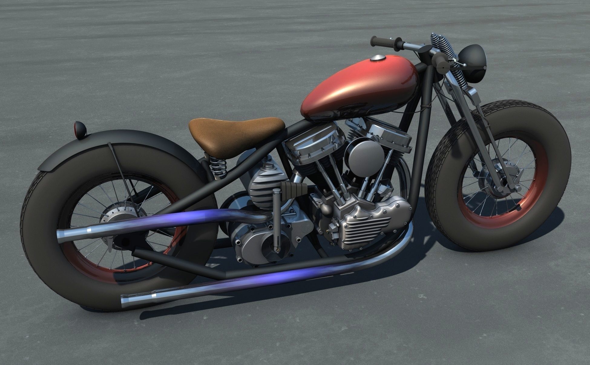 Bobber Custom Motorcycle with Panhead Motor 3D model | CGTrader