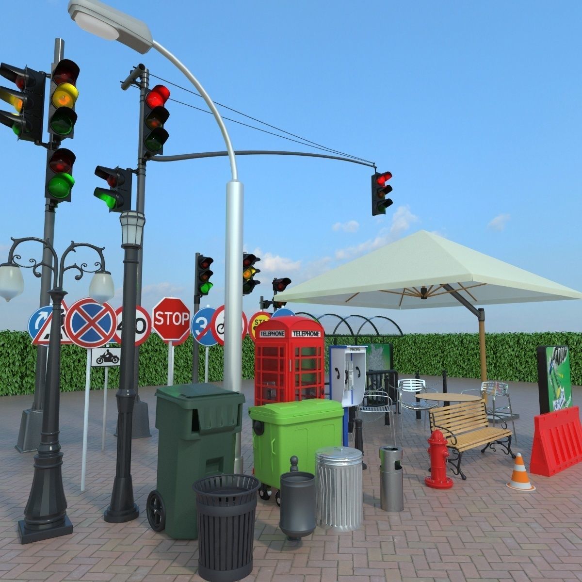 street elements collection 3D model | CGTrader