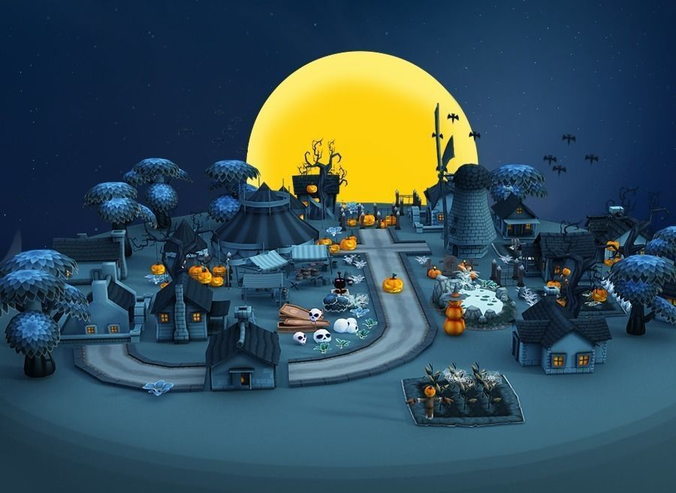 3D model Cartoon Halloween Farm VR / AR / low-poly rigged animated MAX ...
