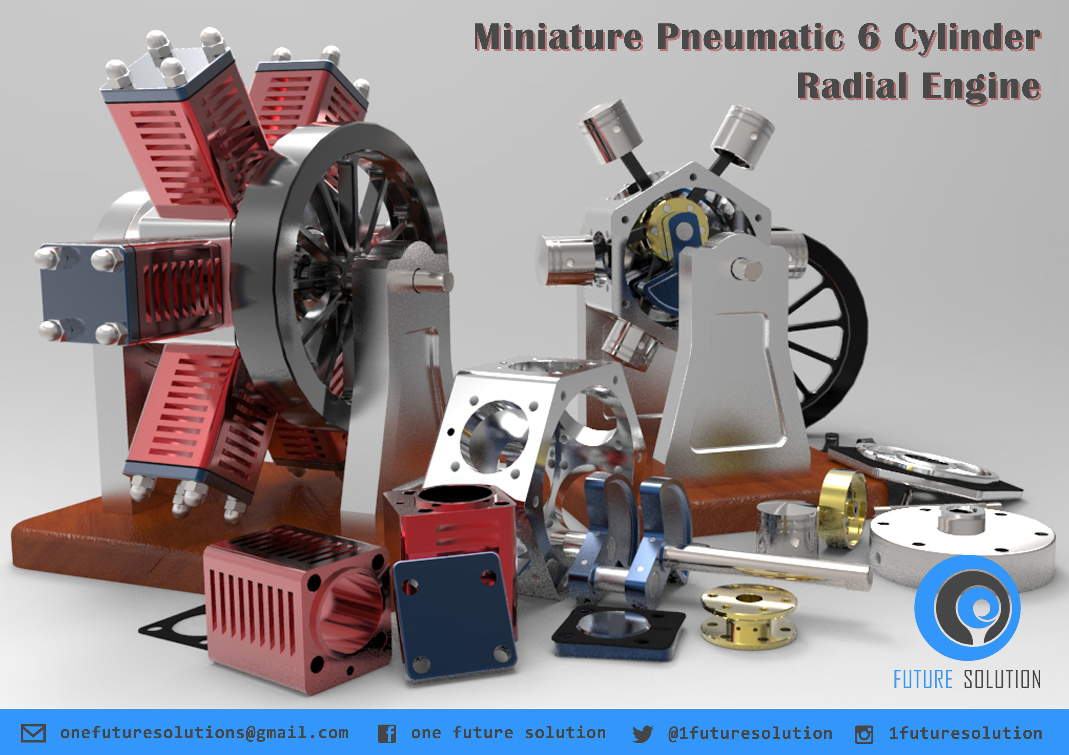 3D model Miniature Pneumatic 6 Cylinder Radial Engine