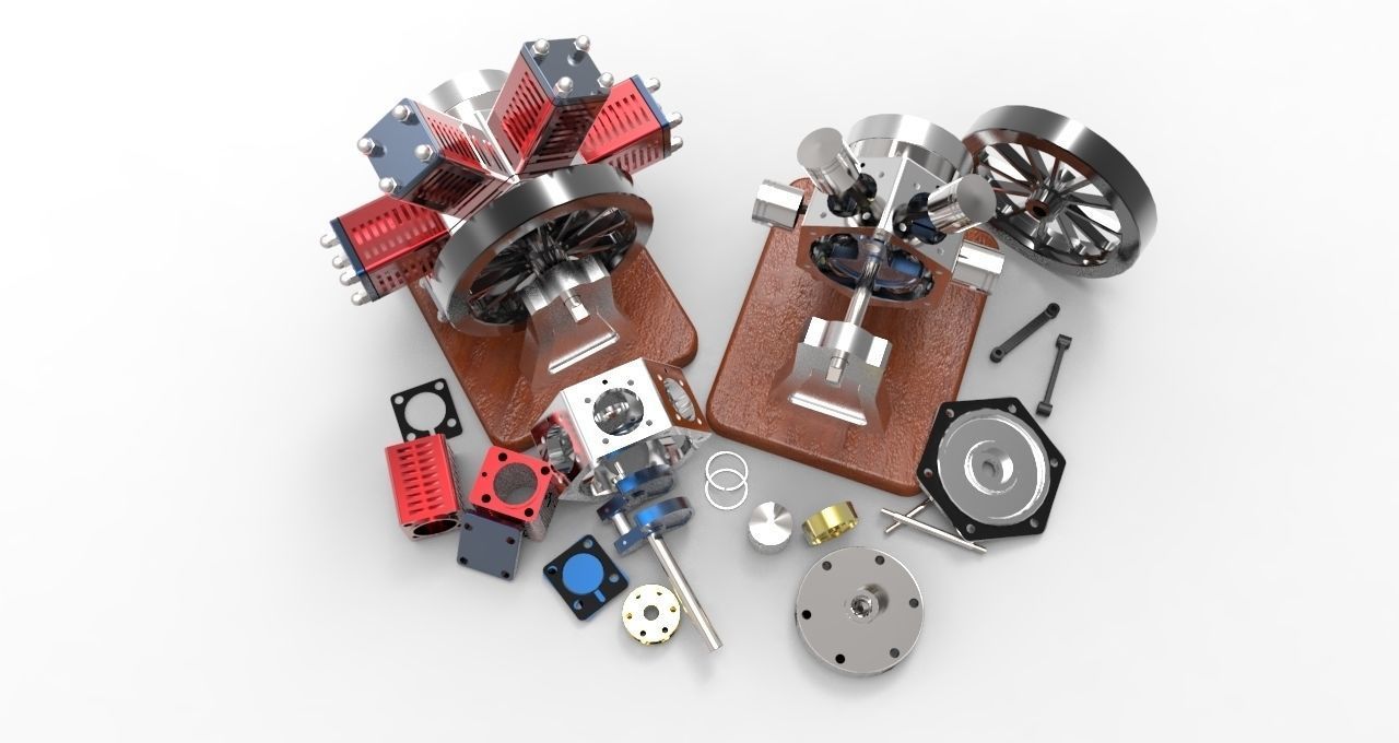 Miniature Pneumatic 6 Cylinder Radial Engine free 3D model animated ...