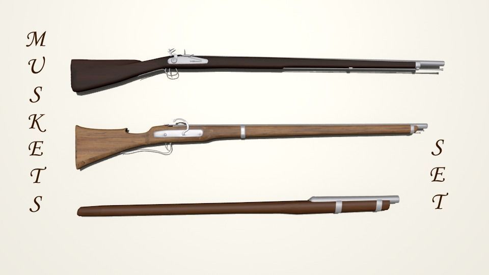 Muskets set three rifles free 3D model | CGTrader