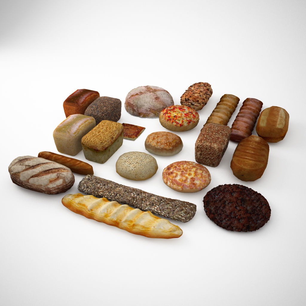 3D model Breads rolls and bakery elements VR / AR / low-poly | CGTrader