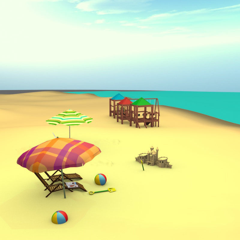Complete Cartoon Beach Scene 3D model | CGTrader