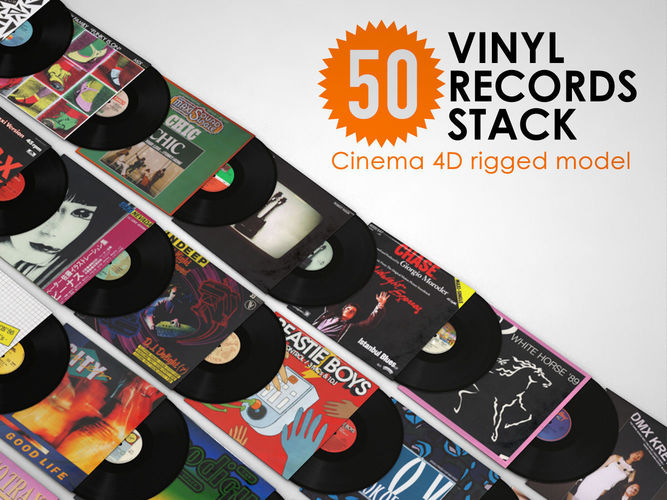 50 Vinyl Records Stack rigged 3D model rigged | CGTrader