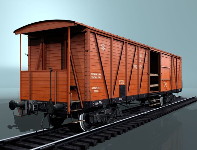 3D model covered boxcar equipped with a hand brake VR / AR / low-poly ...