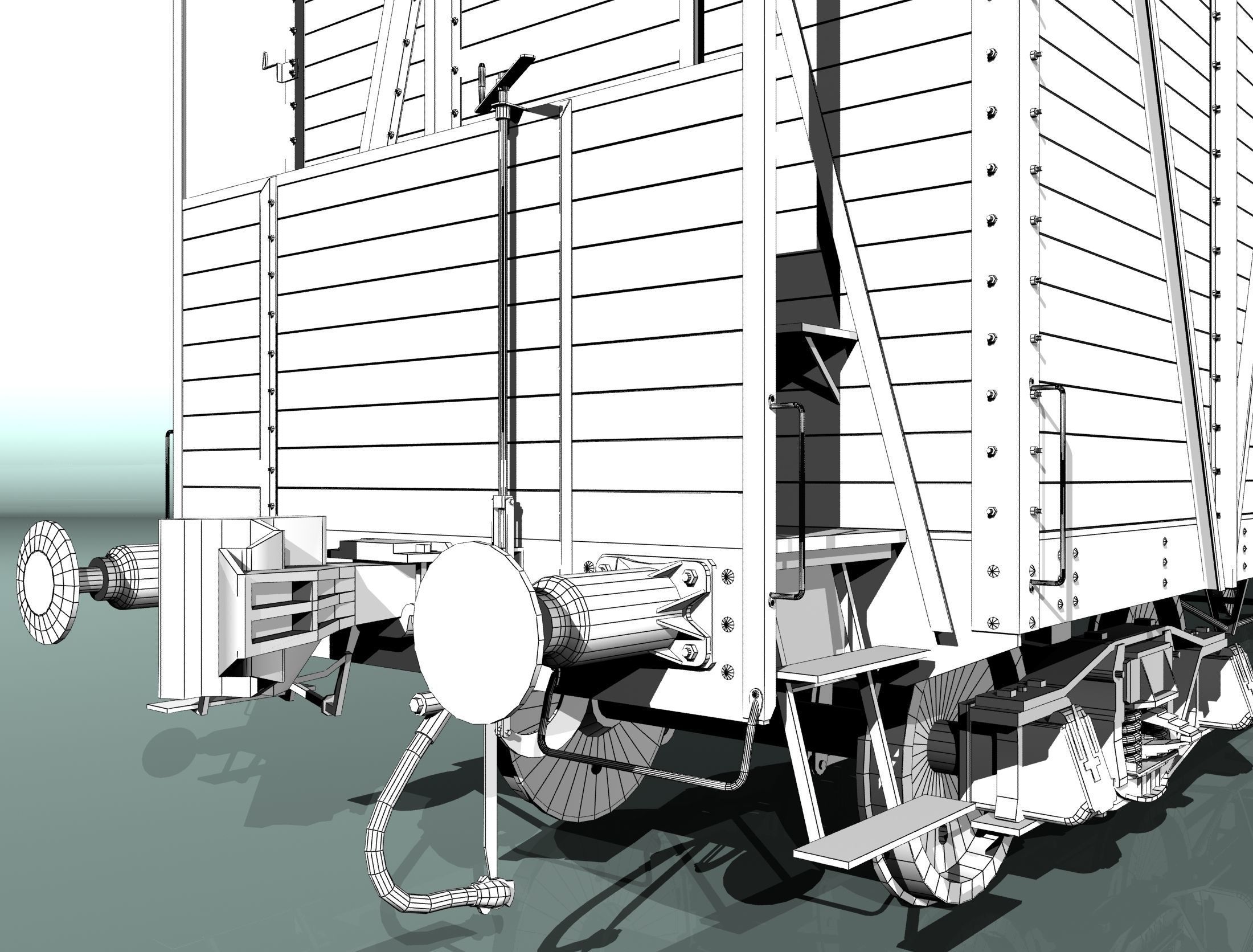 3D model covered boxcar equipped with a hand brake VR / AR / low-poly ...