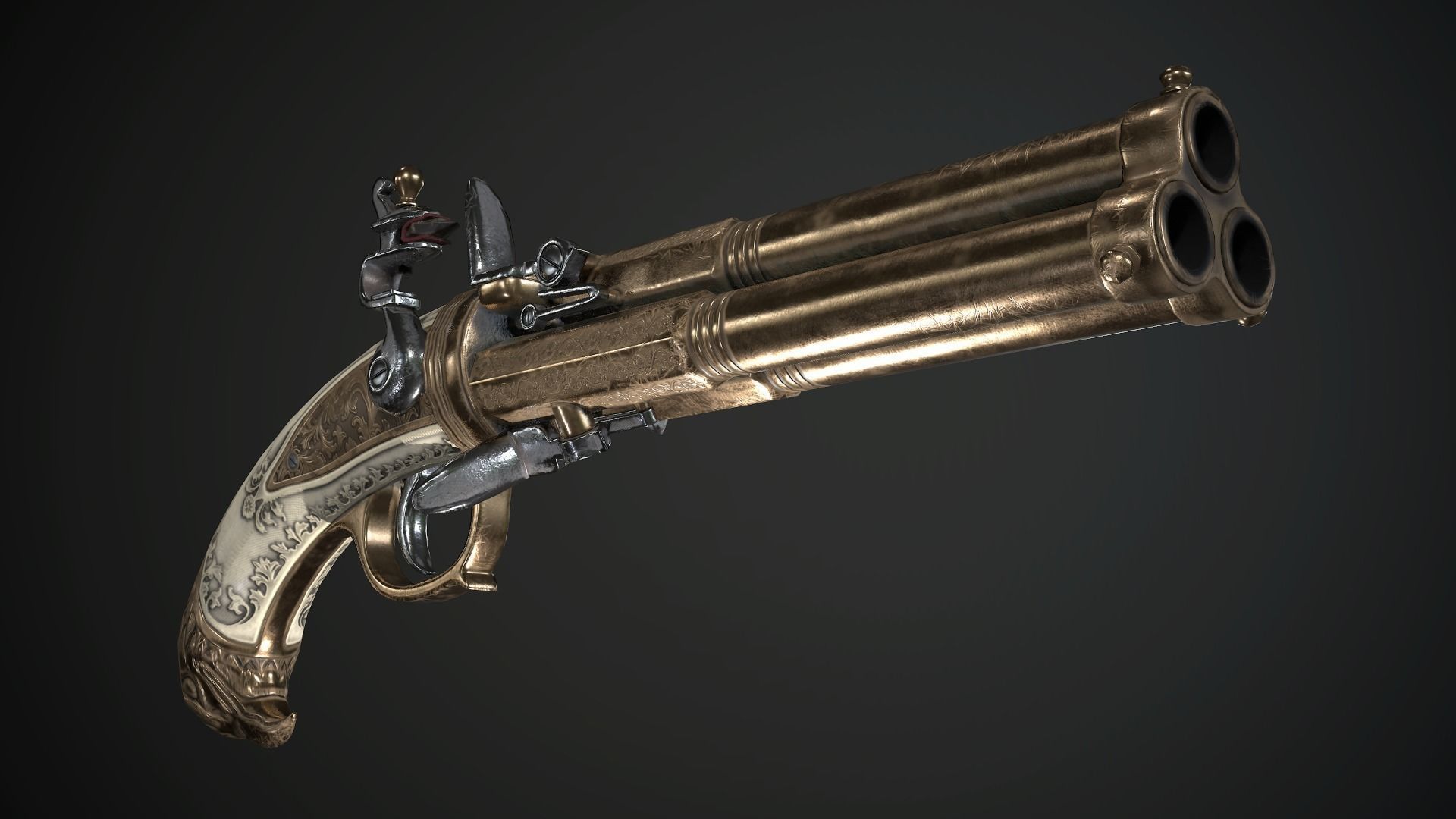3D model Flintlock Pistol Golden Eagle - Model and Textures VR / AR ...