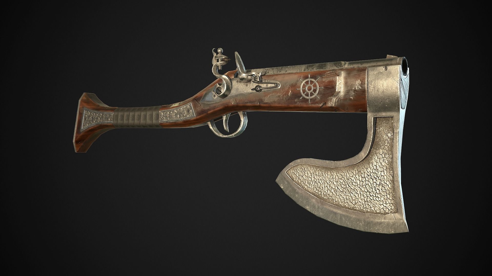 3D model Flintlock Axe-Gun - model and textures VR / AR / low-poly ...