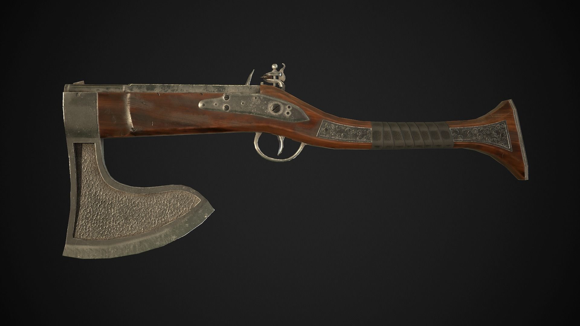 3D model Flintlock Axe-Gun - model and textures VR / AR / low-poly ...
