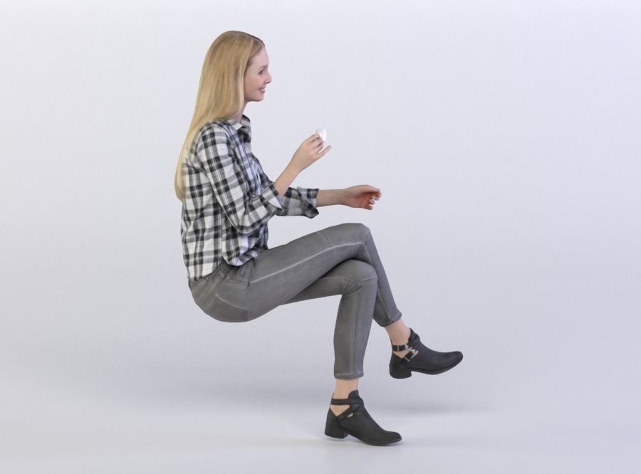 Janna 0389 Woman sitting, leg over the knee, gesturing 3D model | CGTrader