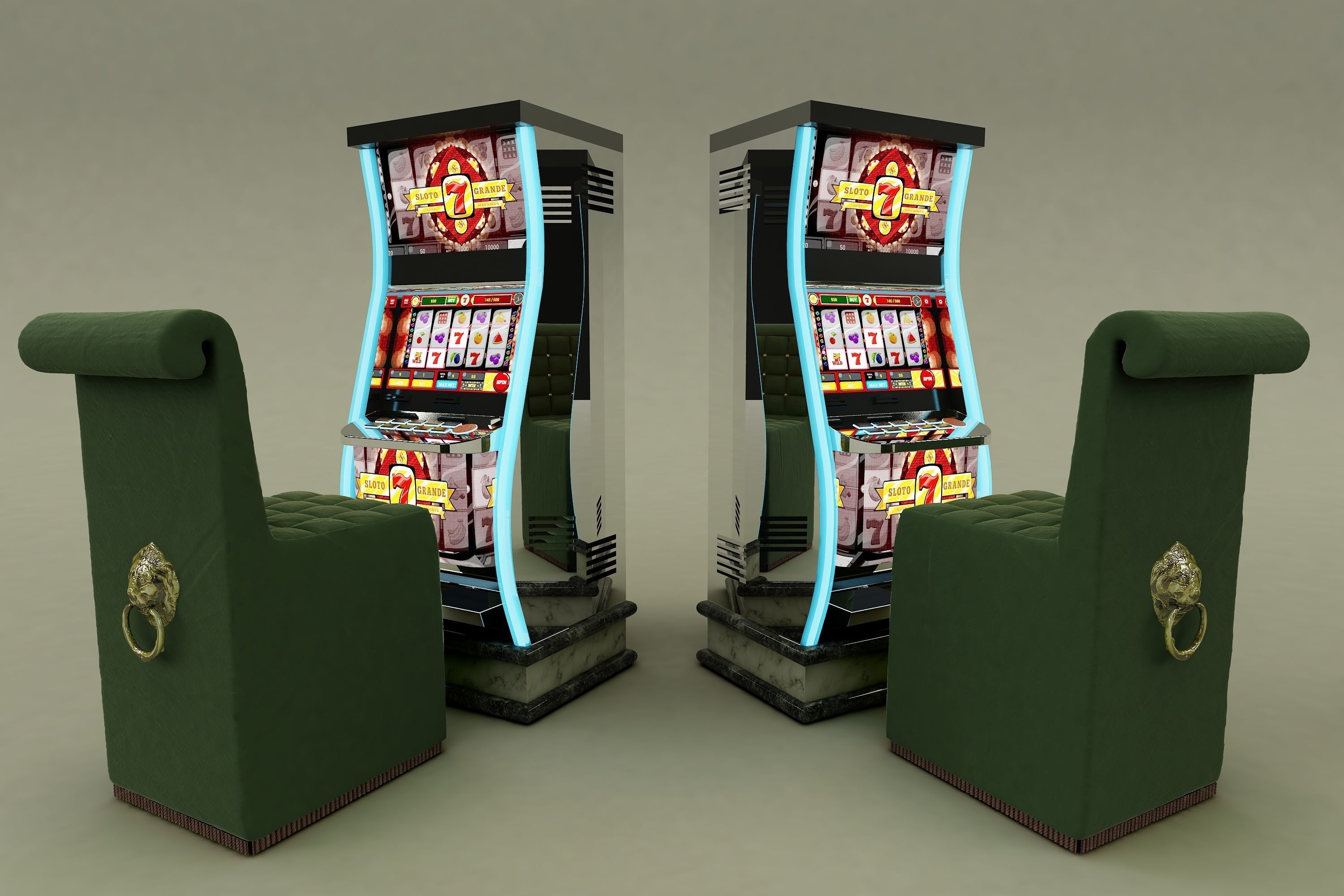 Modern Slotmachine and High Chair for Casino with LionHead 3D model ...