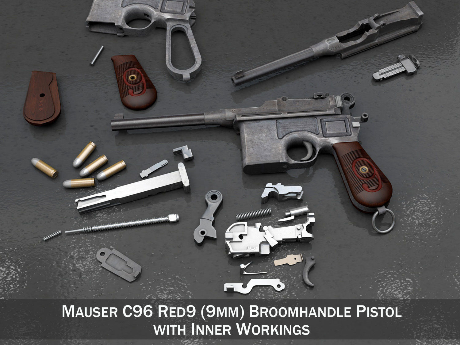 Mauser C96 Broomhandle - M1916 - Red 9 3D model | CGTrader