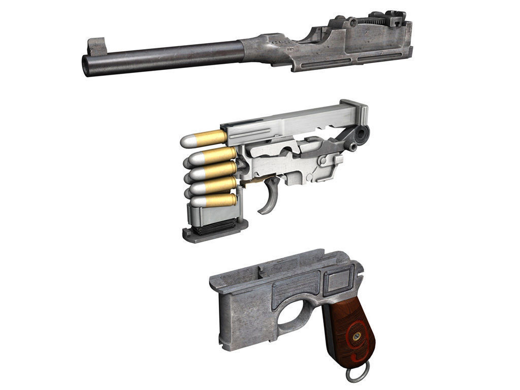 Mauser C96 Broomhandle - M1916 - Red 9 3D model | CGTrader