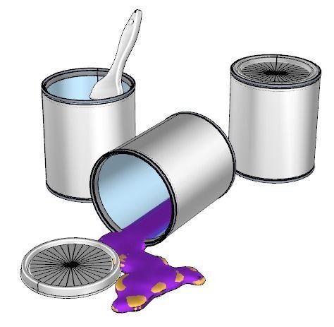 multiple paint cans and spilled paint 3D model | CGTrader