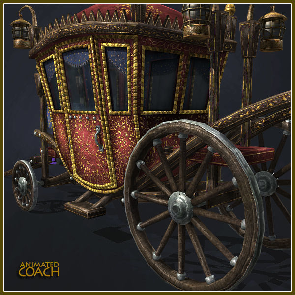 3D model Animated Medieval Coach VR / AR / low-poly rigged animated ...