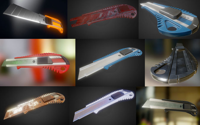 3D model Box Cutter Collection - Gameready - PBR Textures VR / AR / low ...