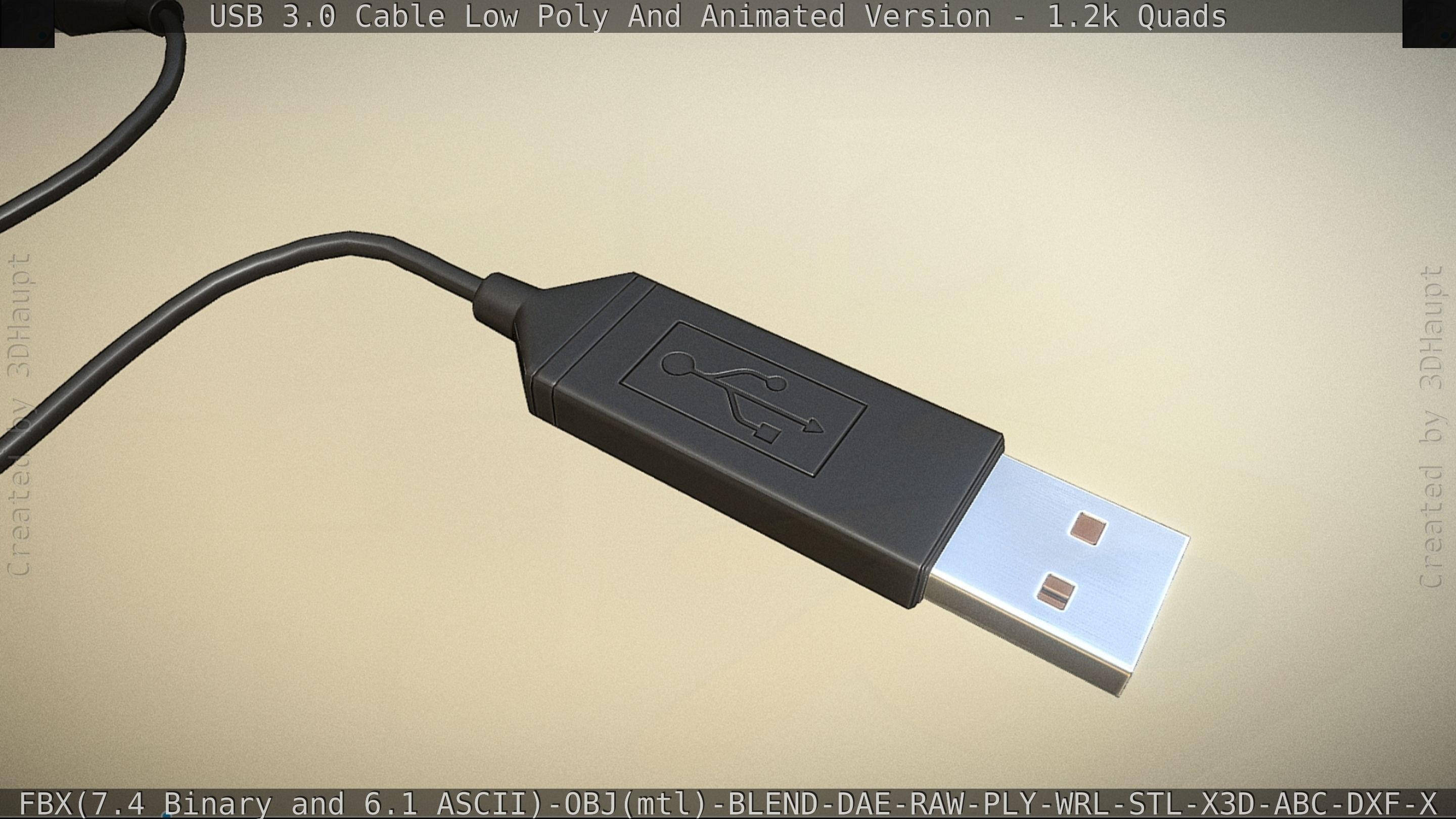 3D model USB 3 Cable Rigged Low Poly Version - Gameready - PBR Textures ...