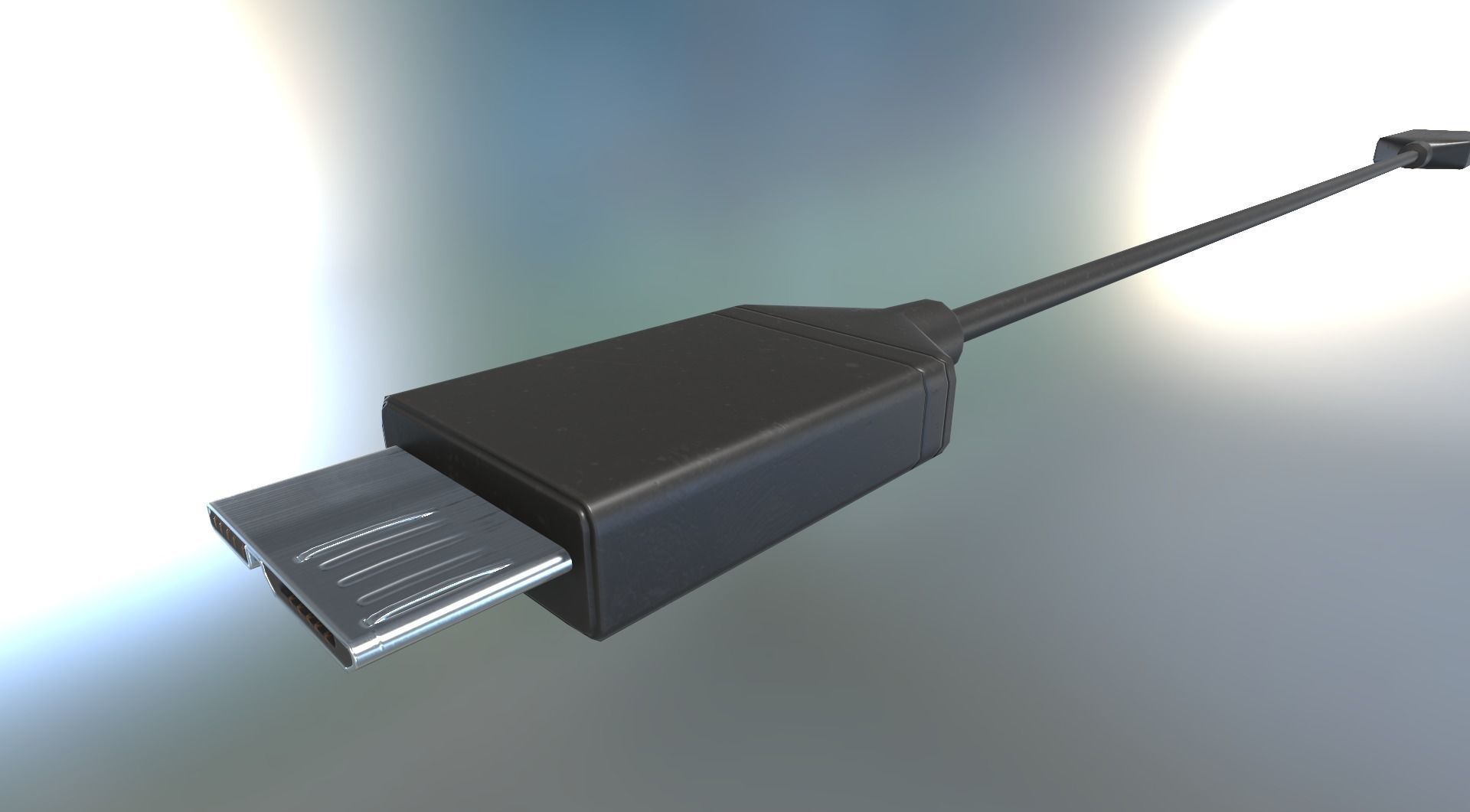 3d Model Usb 3 Cable Rigged Low Poly Version - Gameready - Pbr Textures