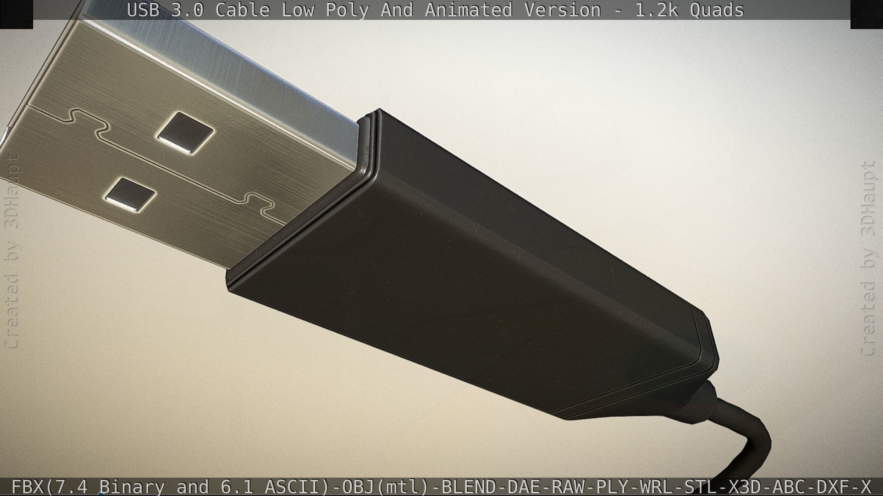 3D model USB 3 Cable Rigged Low Poly Version - Gameready - PBR Textures ...