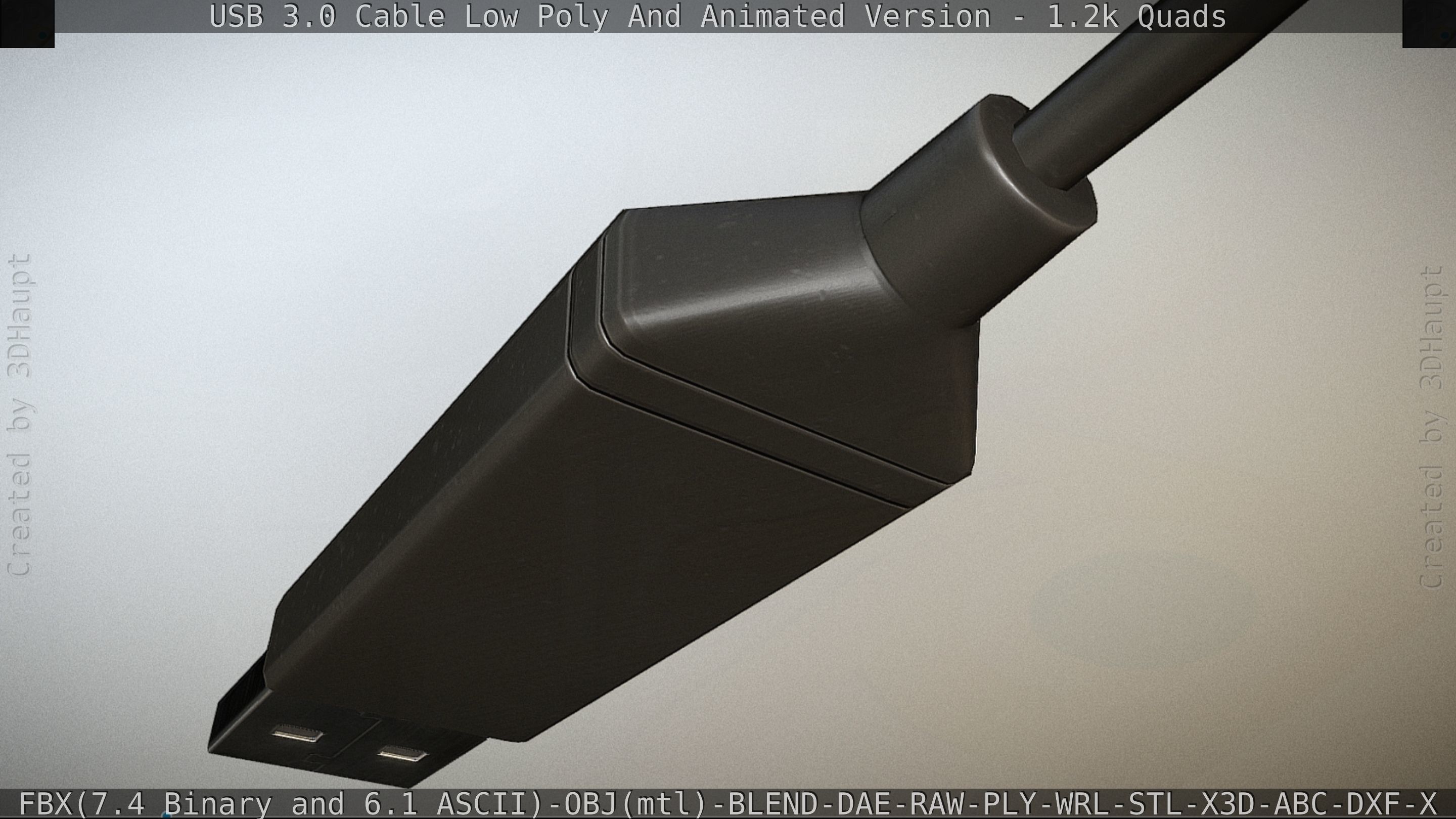 3D model USB 3 Cable Rigged Low Poly Version - Gameready - PBR Textures ...