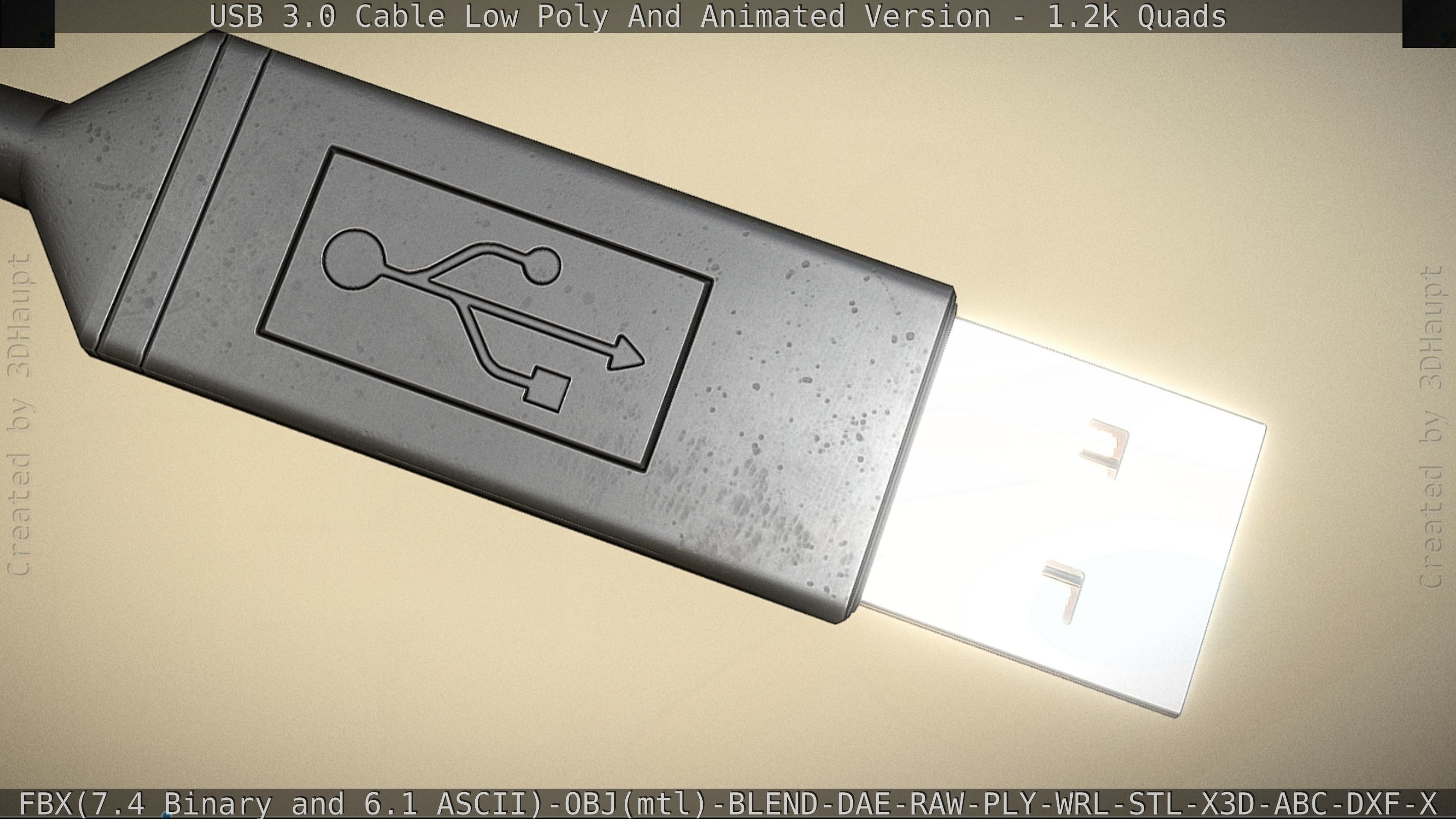 3D model USB 3 Cable Rigged Low Poly Version - Gameready - PBR Textures ...