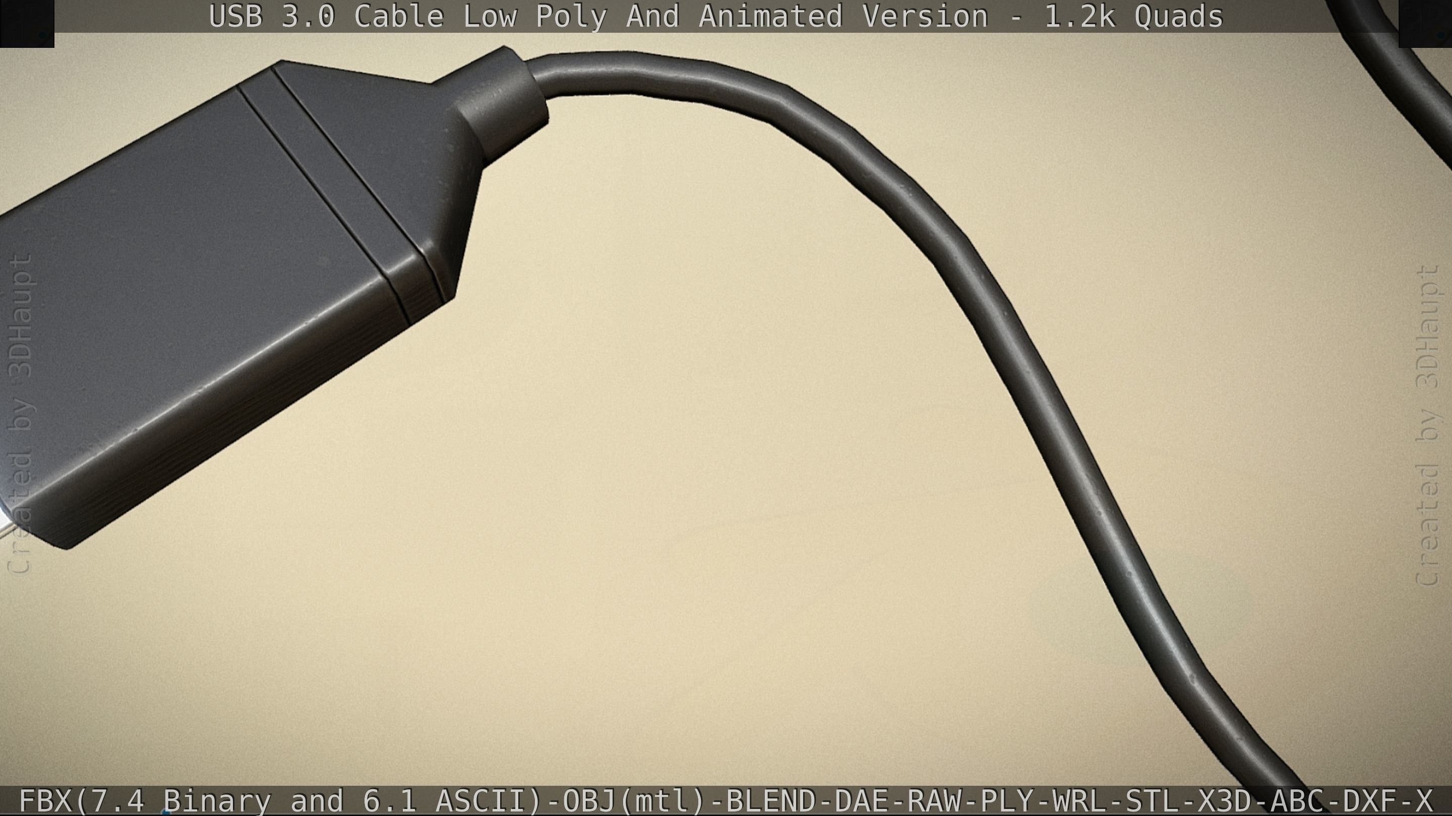 3D model USB 3 Cable Rigged Low Poly Version - Gameready - PBR Textures ...