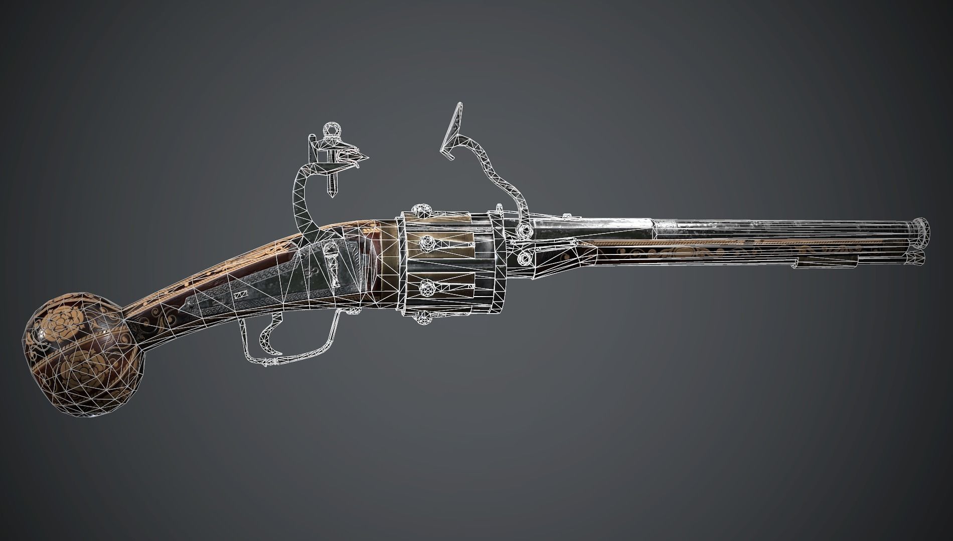 3D model Flintlock Revolver - model and textures VR / AR / low-poly ...