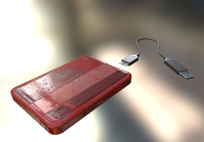 3D model External HDD With USB Cable Rigged Bloody Version VR / AR ...