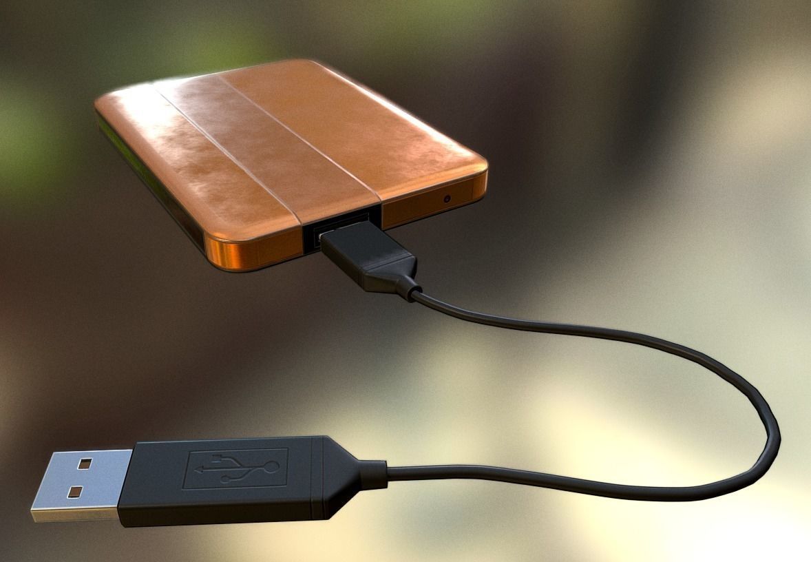 3D model External HDD With USB Cable Rigged Copper Version VR / AR ...