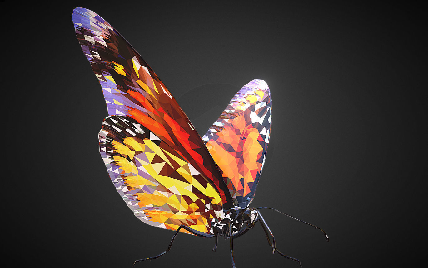 3D model Batterfly Orange Low Polygon Art Insect VR / AR / low-poly ...