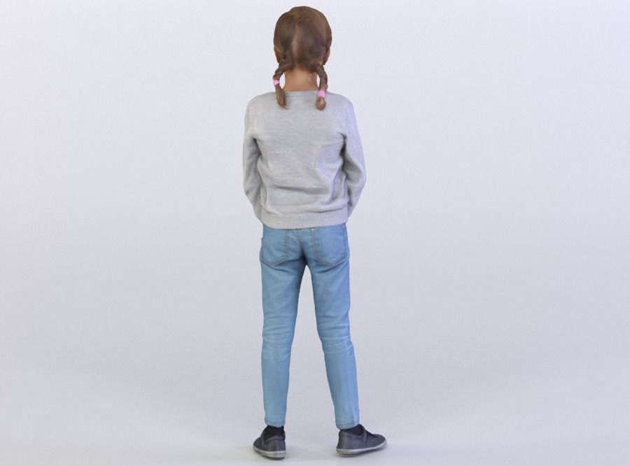 Little Girl Zoey 001 with grey sweater and blue jeans 3D model | CGTrader