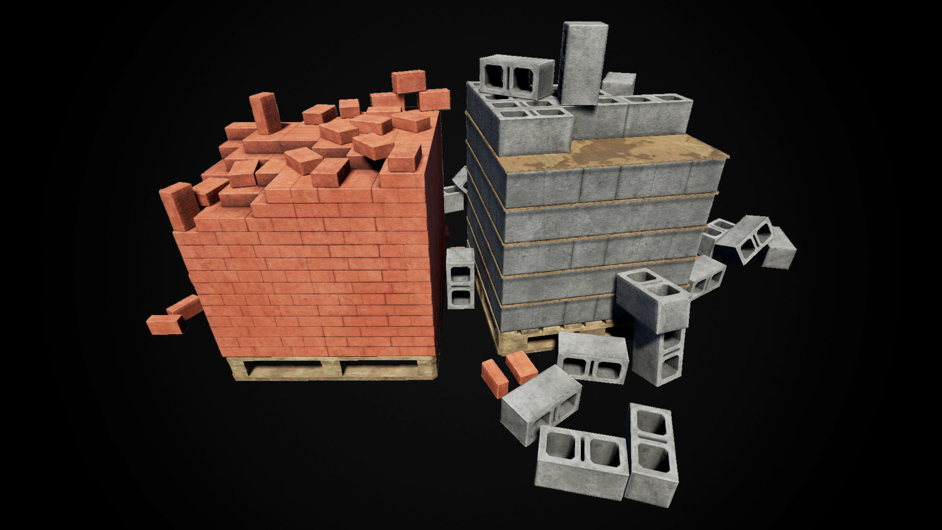 3D model Low Poly PBR Pallets with Bricks and Blocks VR / AR / low-poly ...