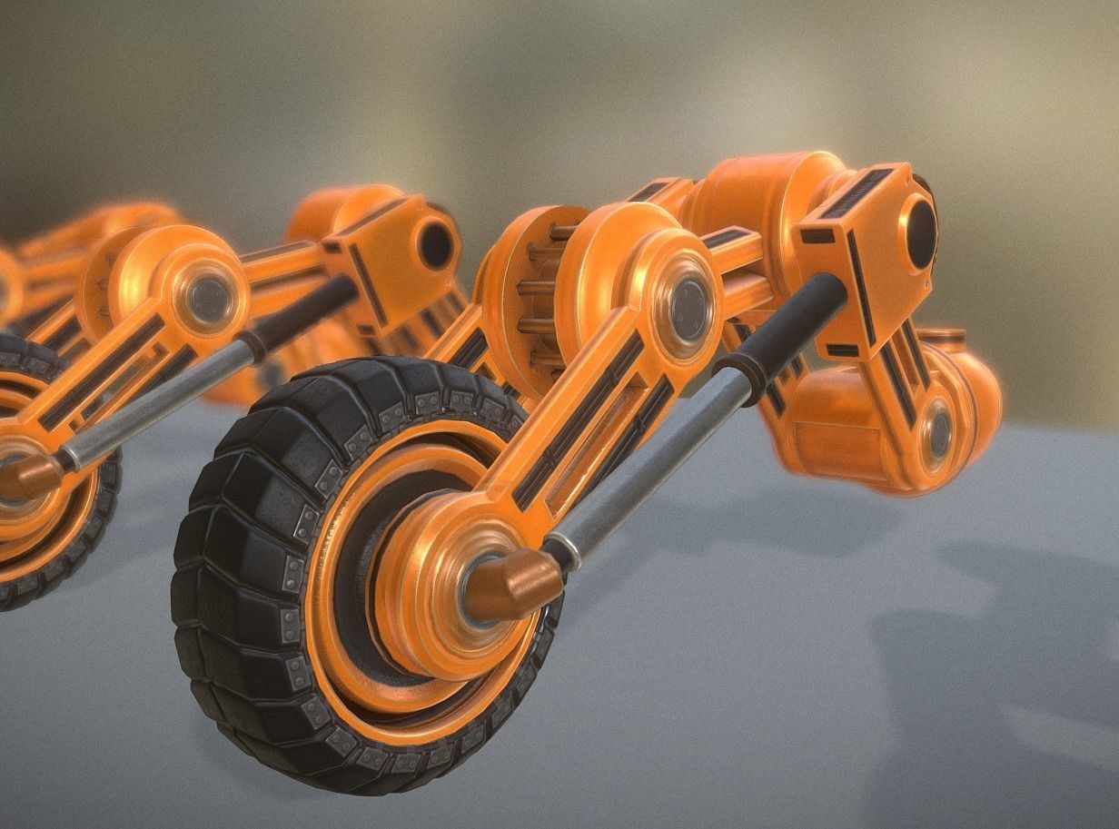 3D model Hydraulic Suspension with Tires Orange Version Rig and ...