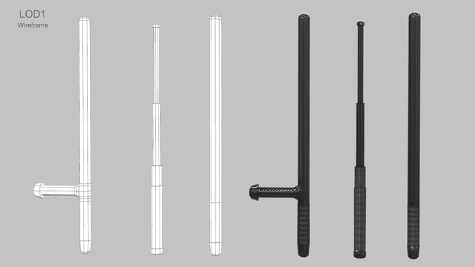 3D model Police Batons and Shield 1 Plus 1 Pack VR / AR / low-poly OBJ ...