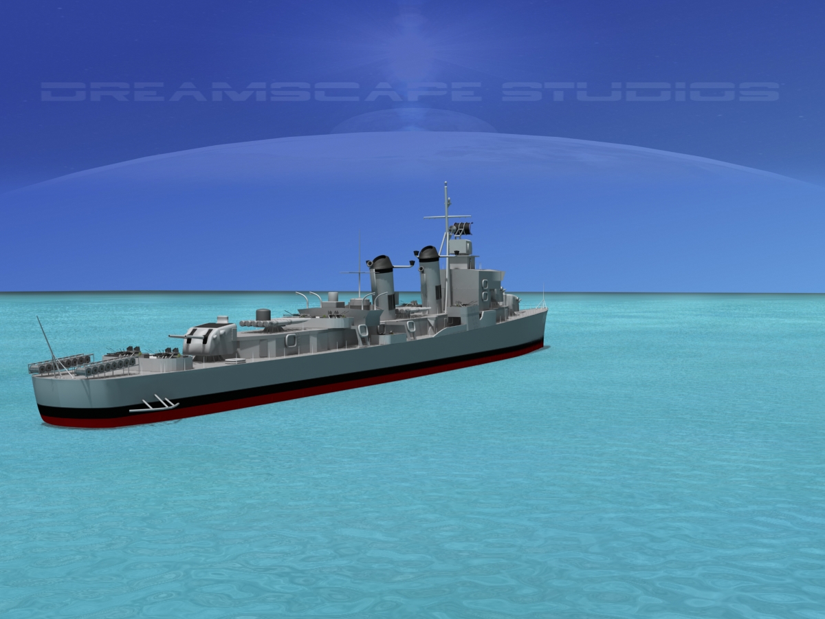 Sumner Class Destroyer DD735 USS Robert Smith 3D model rigged | CGTrader
