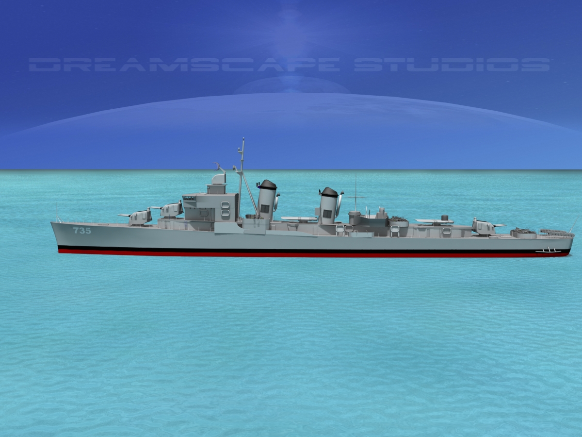 Sumner Class Destroyer DD735 USS Robert Smith 3D model rigged | CGTrader