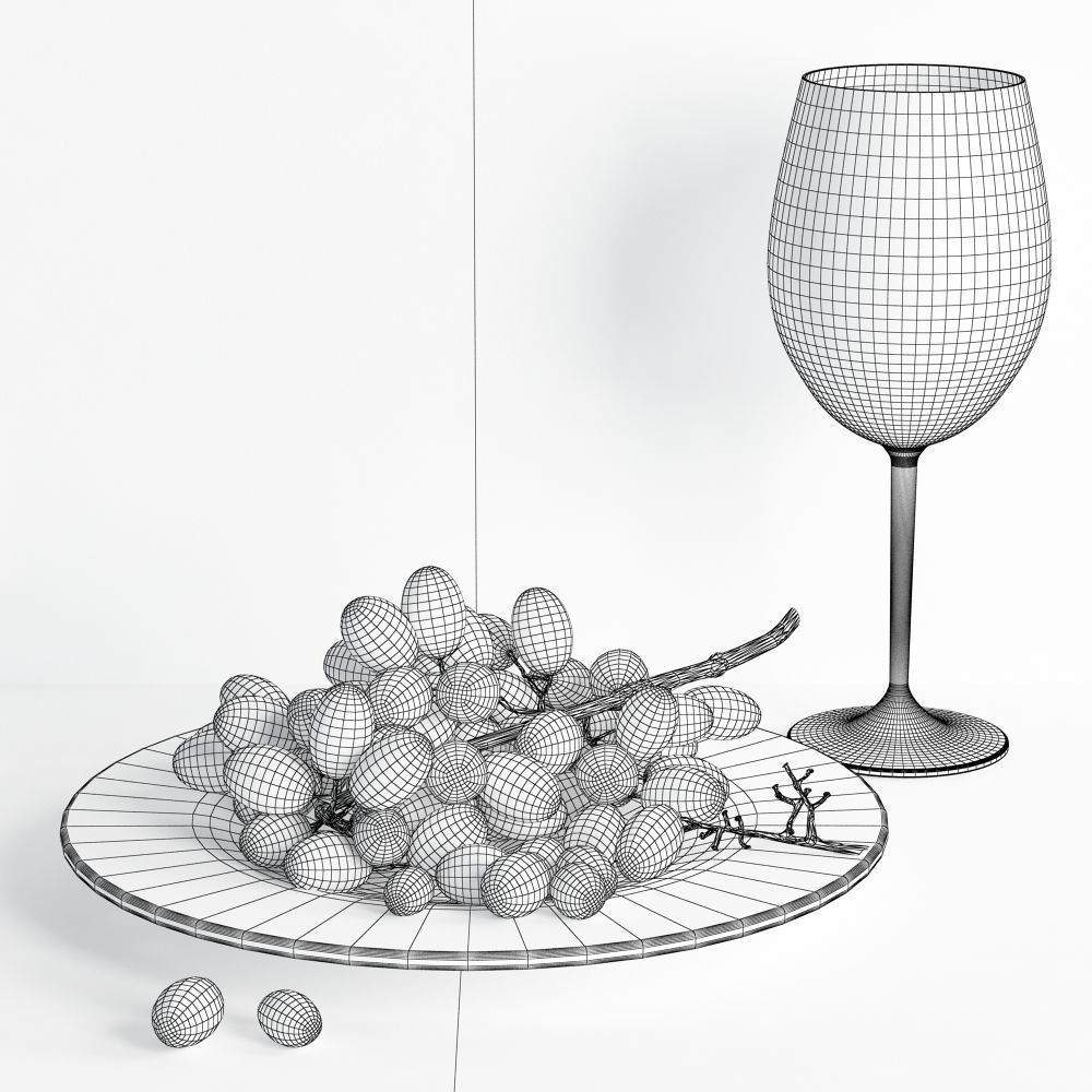 Grapes with white wine glass 3D model | CGTrader