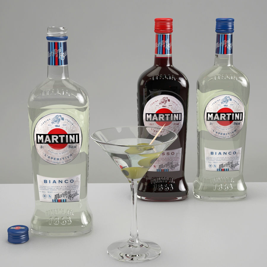 Martini Set bottles and glass 3D model | CGTrader