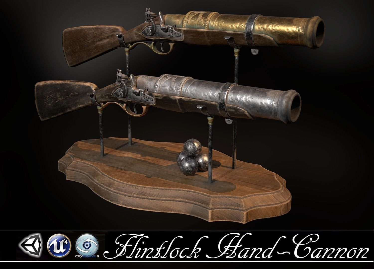 3D model Flintlock Hand-Cannon - two skins VR / AR / low-poly | CGTrader