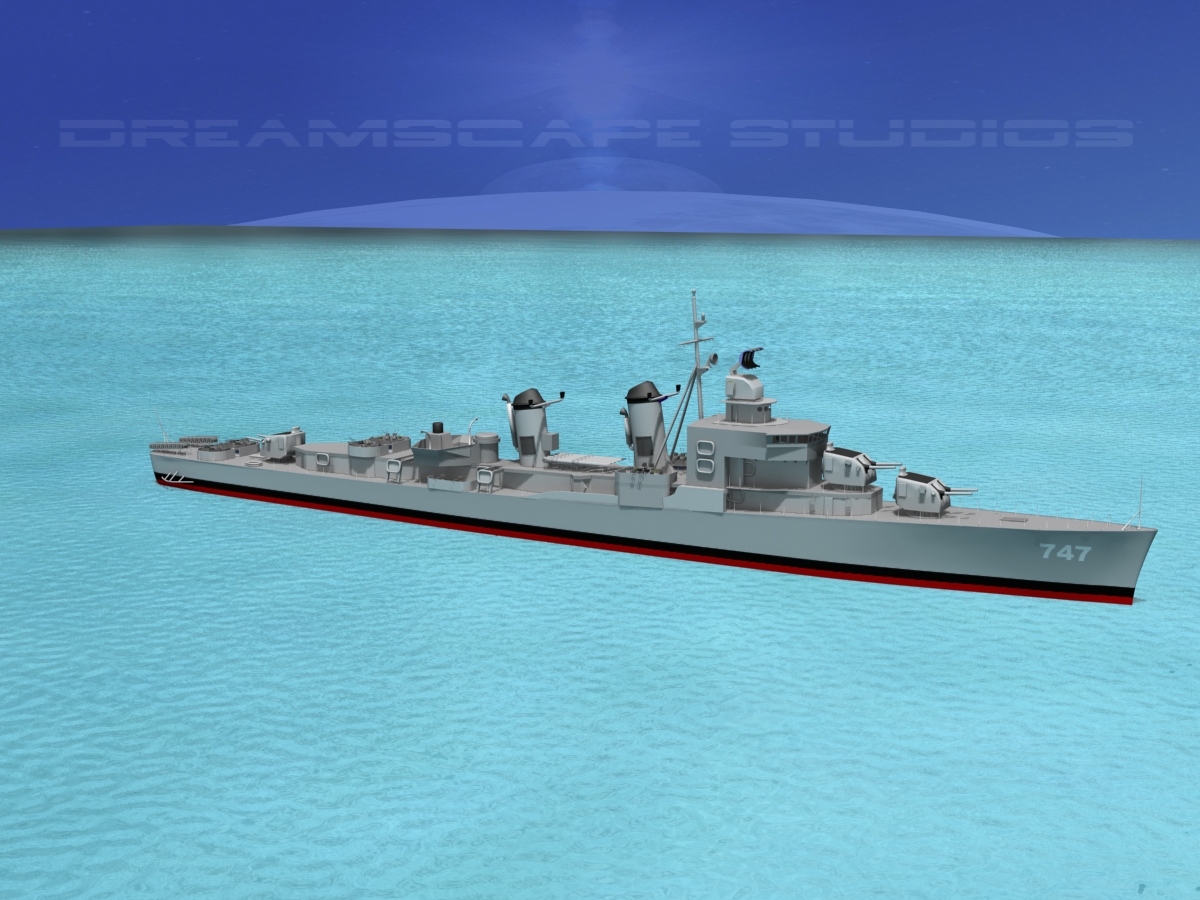 Sumner Class Destroyer DD747 USS Samuel Moore 3D model rigged | CGTrader