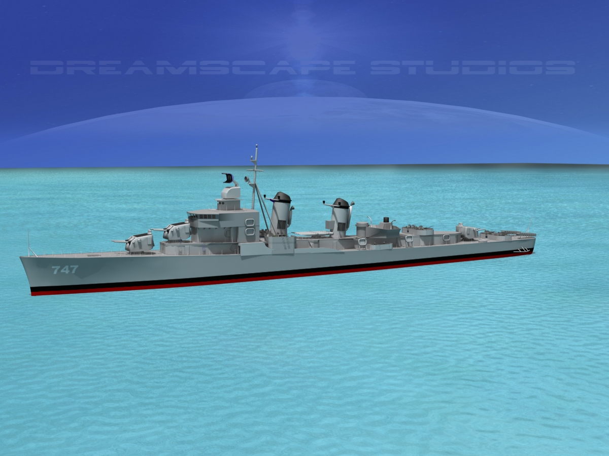 Sumner Class Destroyer DD747 USS Samuel Moore 3D model rigged | CGTrader