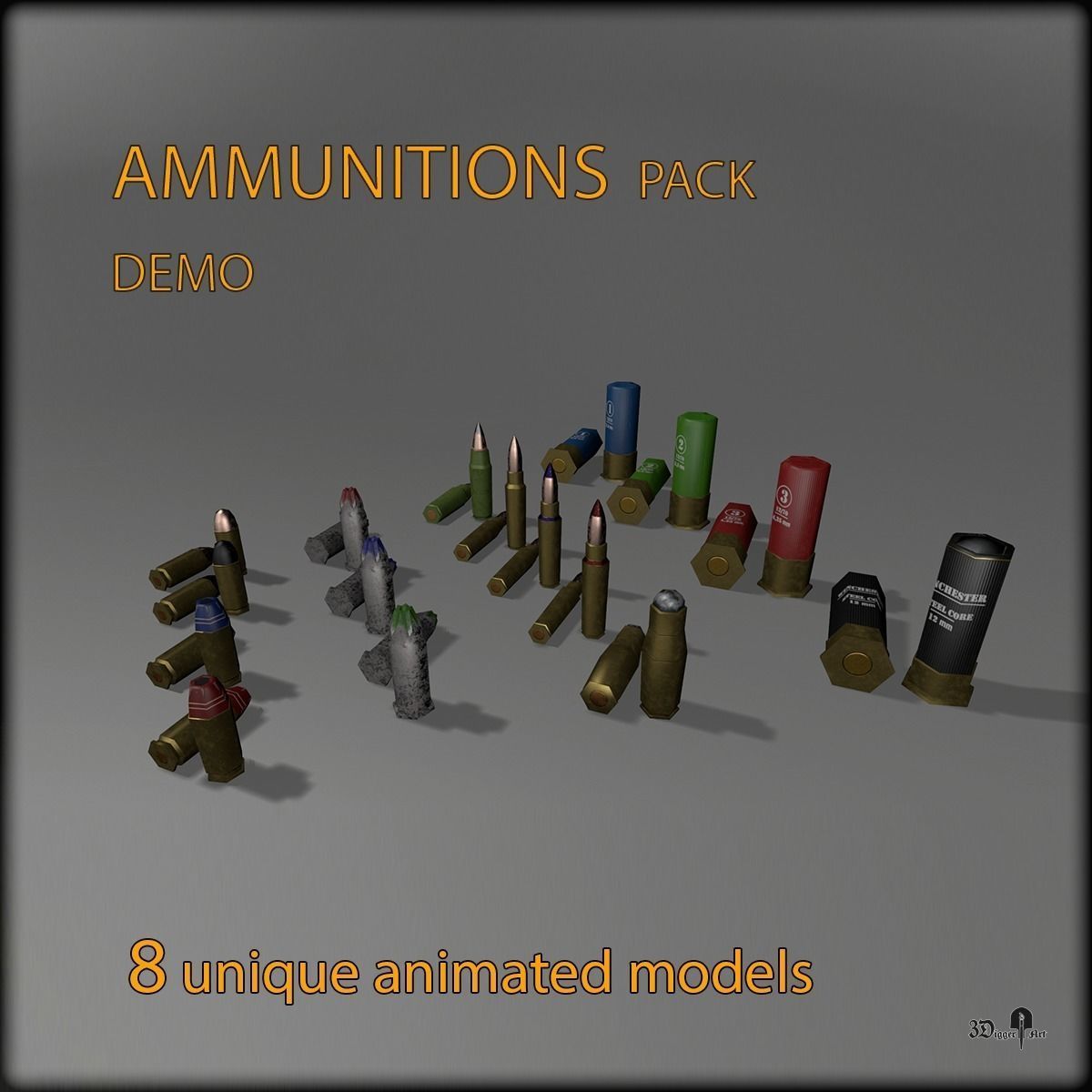 Ammunition pack DEMO free VR / AR / low-poly 3D model animated rigged ...
