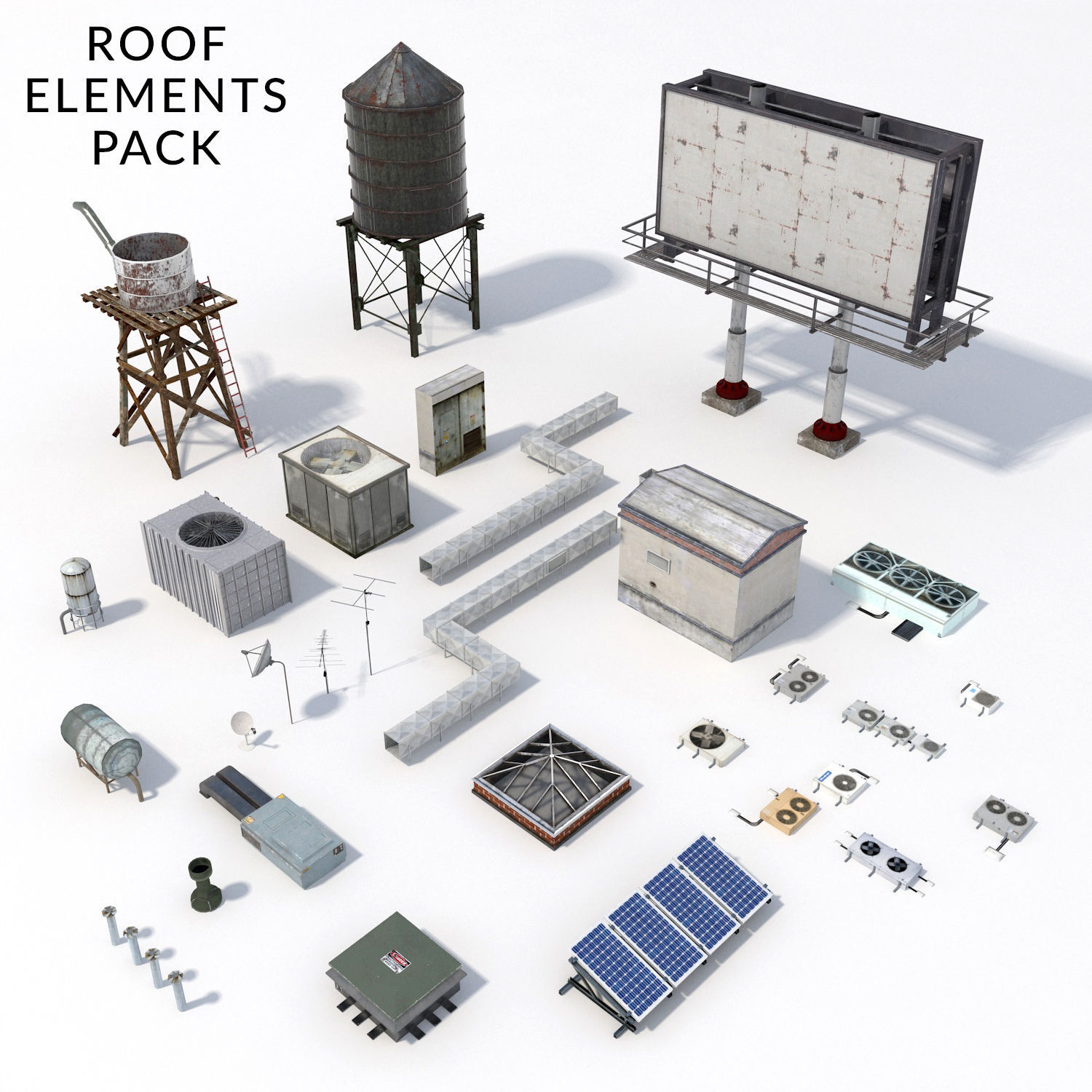 3D model Low Poly Roof Element PACK VR / AR / low-poly | CGTrader