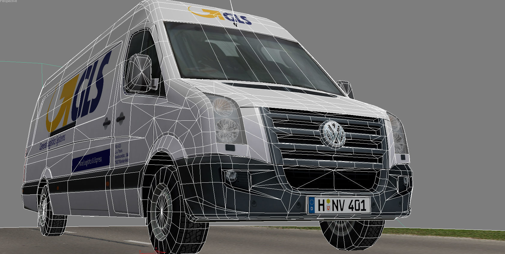 3D model Volkswagen GLS parcel delivery bus VR / AR / low-poly rigged ...